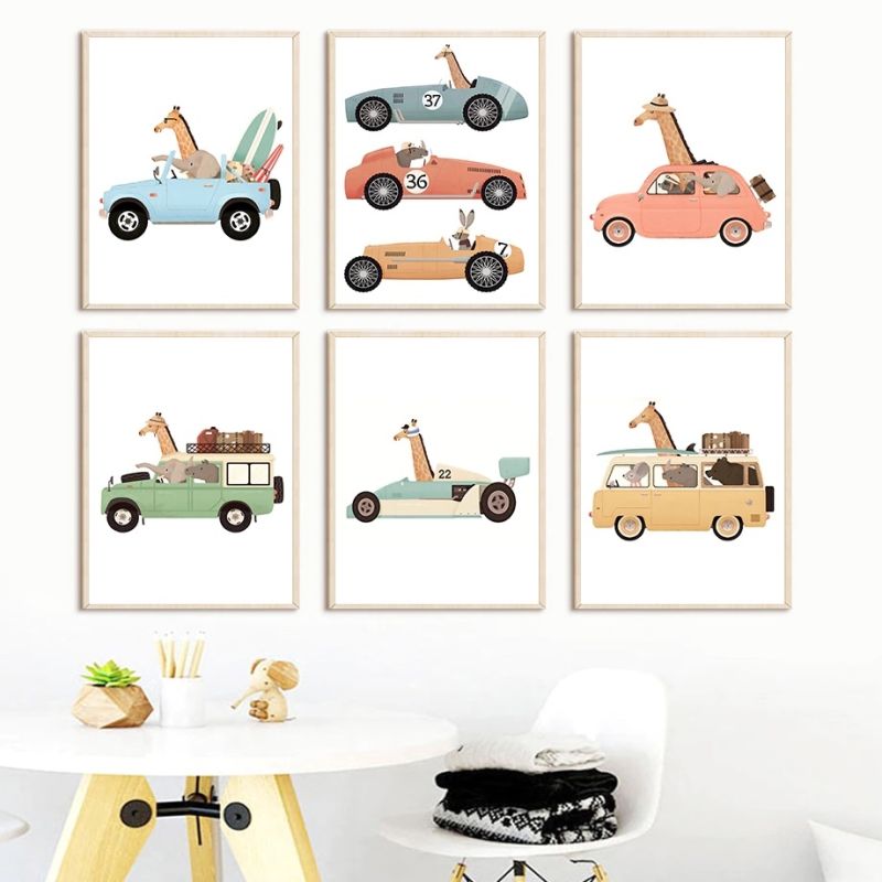 Poster - Tiere im Auto / 6er-Set